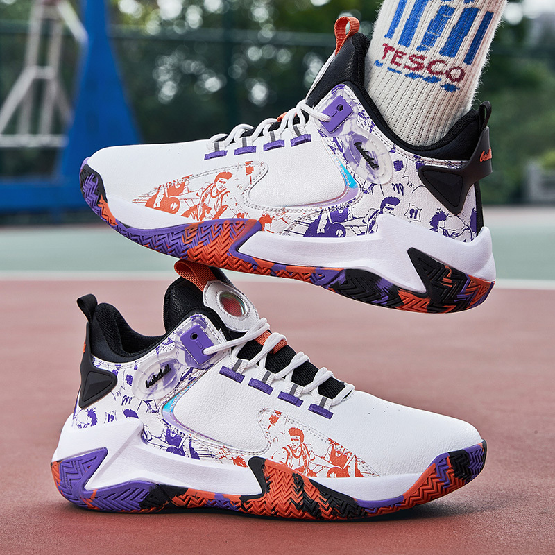 Mens Fashion High Top Print Color Block Shock Absorption Wear Resistant ...