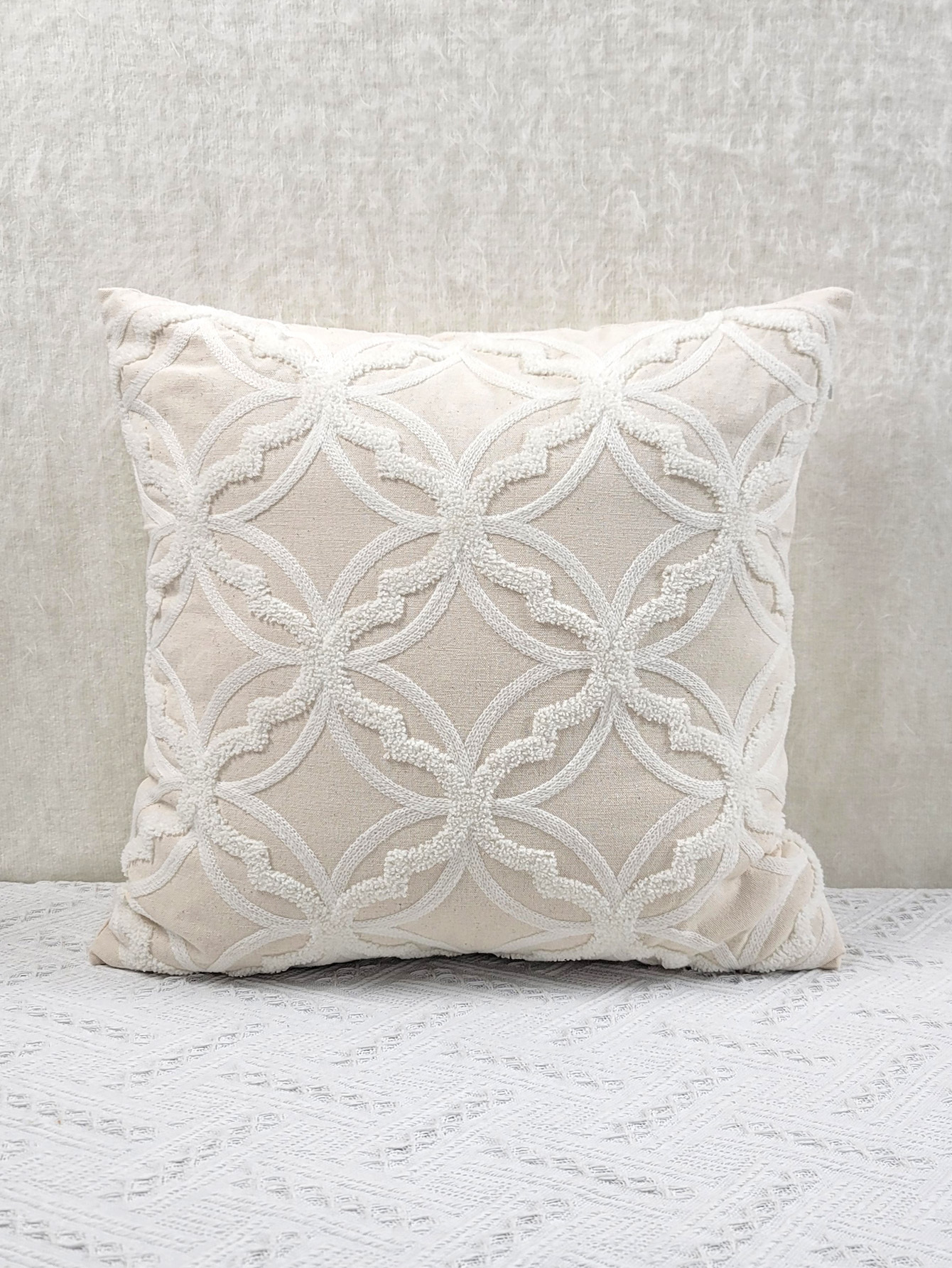 Embroidered Beige Pillow Cover Sleeping Soft Cozy Fabric - Temu