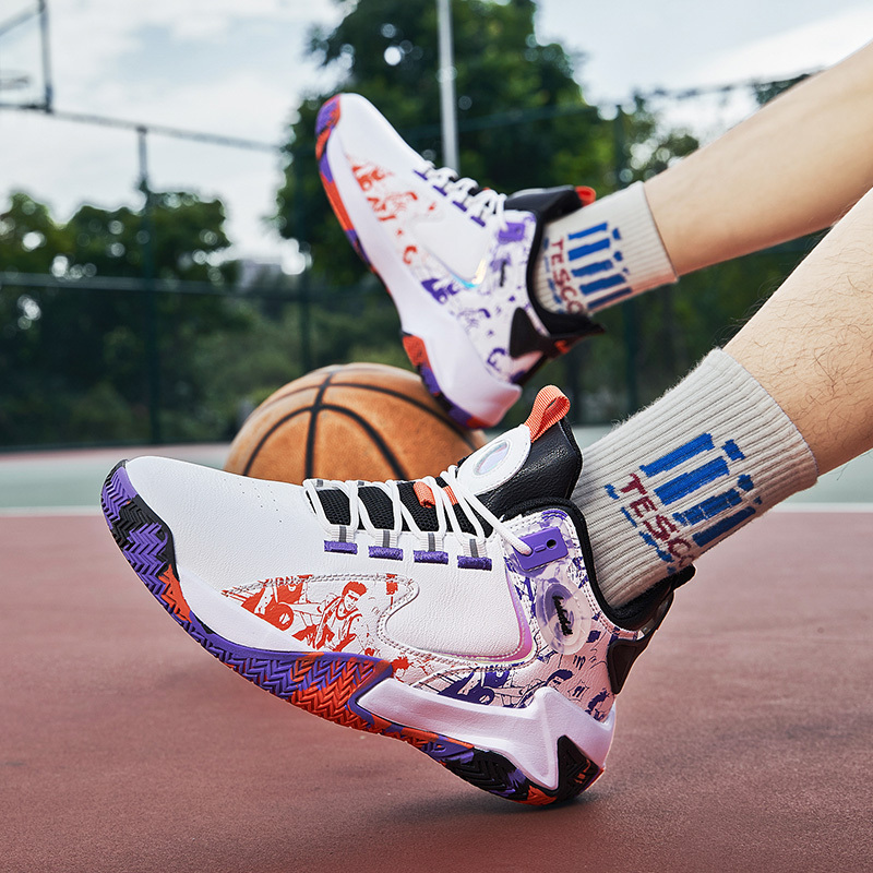 Mens Fashion High Top Print Color Block Shock Absorption Wear Resistant ...