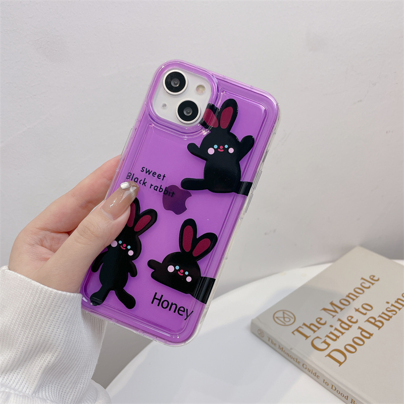 Three Black Rabbit Pattern Purple Phone Case For Iphone14 14plus 14pro ...