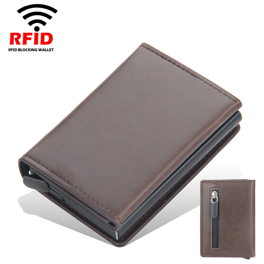 Vintage Leather Men Wallets Luxury Rfid Protection Mini Metal Zipper ...