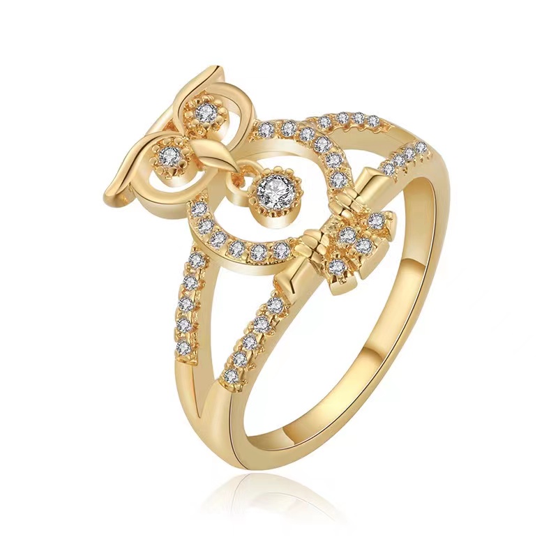 Animal Owl Zircon Ring Plated Creative Jewelry Women Girls - Temu ...