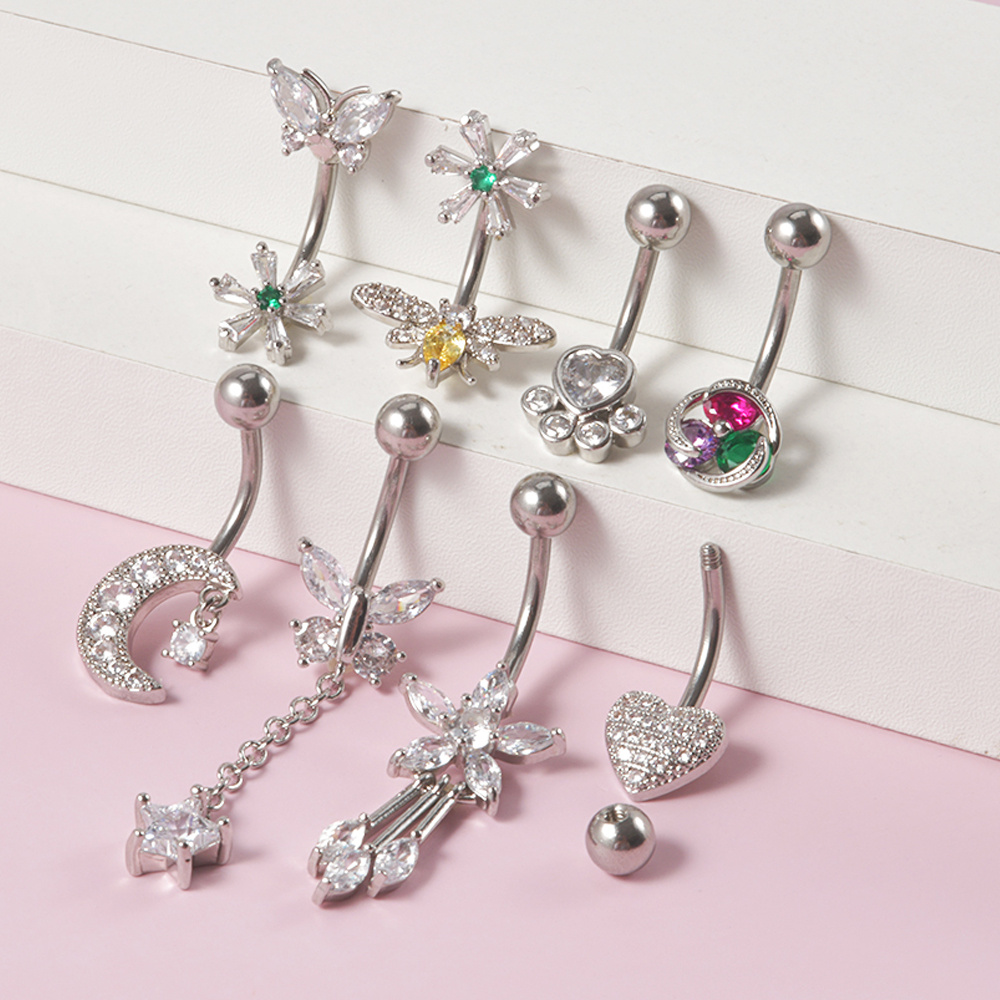 Dangle Navel Piercing Cz Heart Belly Button - Temu Australia