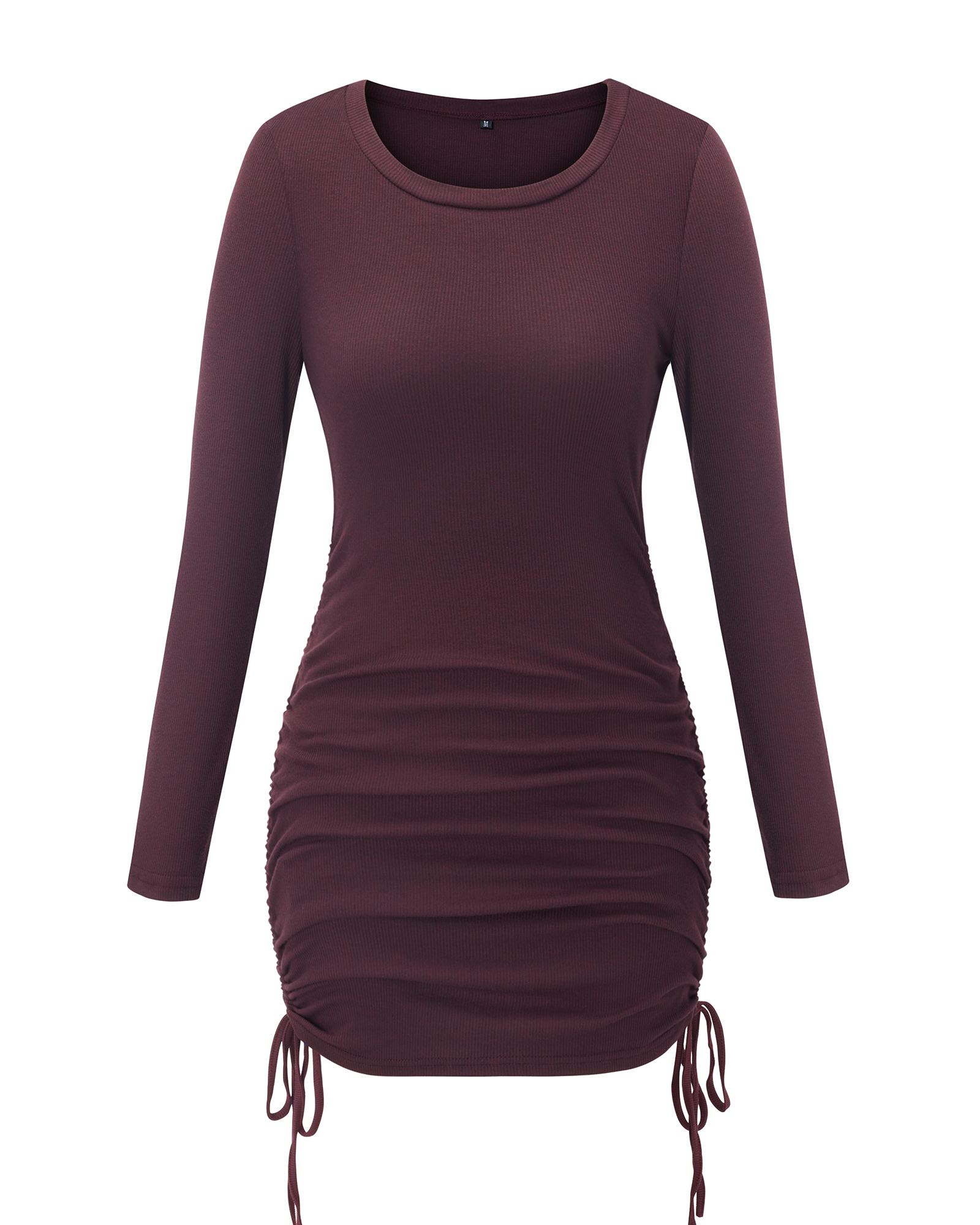 Side Drawstring Ruched Dress Casual Bodycon Crew Neck Long - Temu 