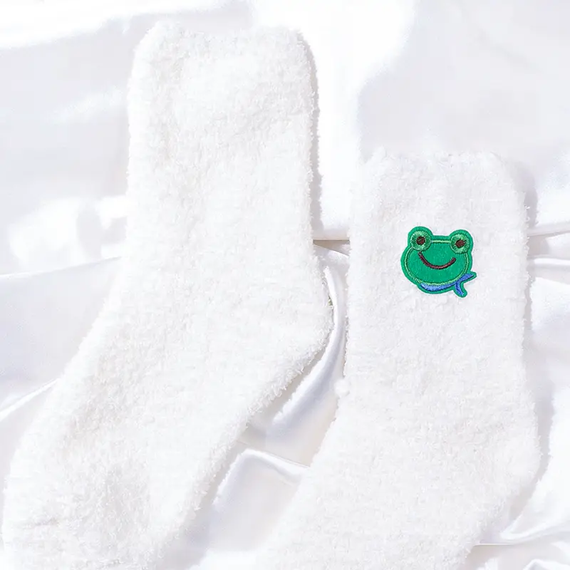 Thick Fuzzy Cute Cartoon Frog Pattern Socks Warm Cozy Plush Temu