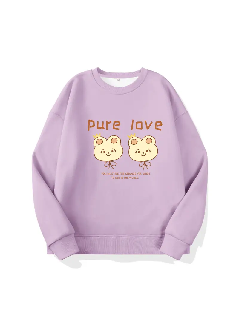 Pure Love Letter Graphic Solid Pullover Crew Neck Long Sleeve Casual