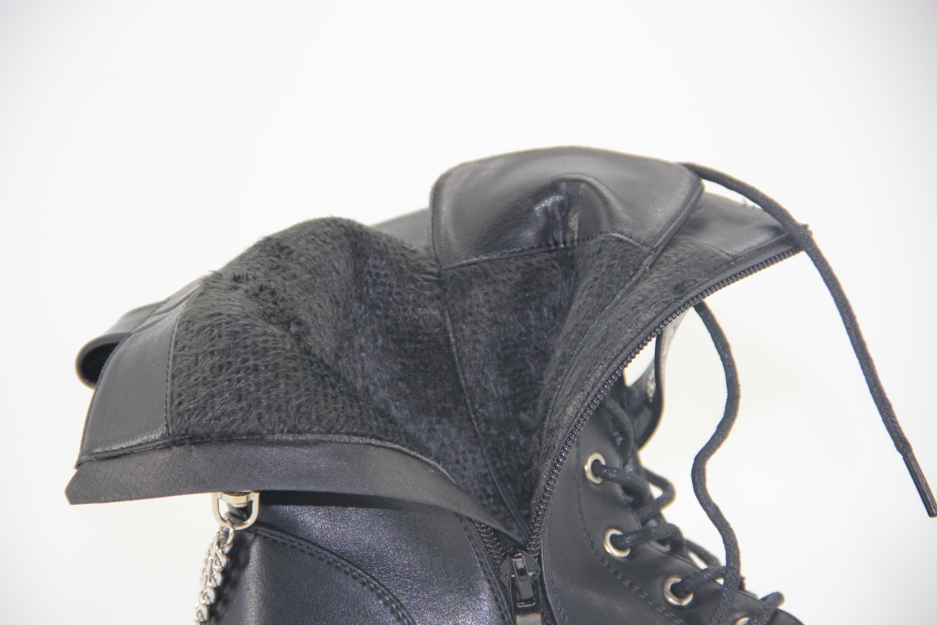 Round Toe Lace Calf Boots Chain Thick Sole Plush - Temu Australia