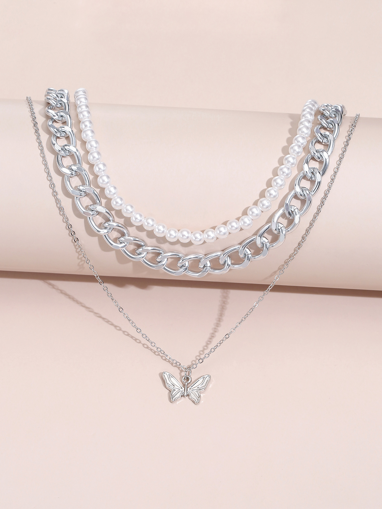 Punk Pearl Cuban Chain Necklace Metal - Temu Australia