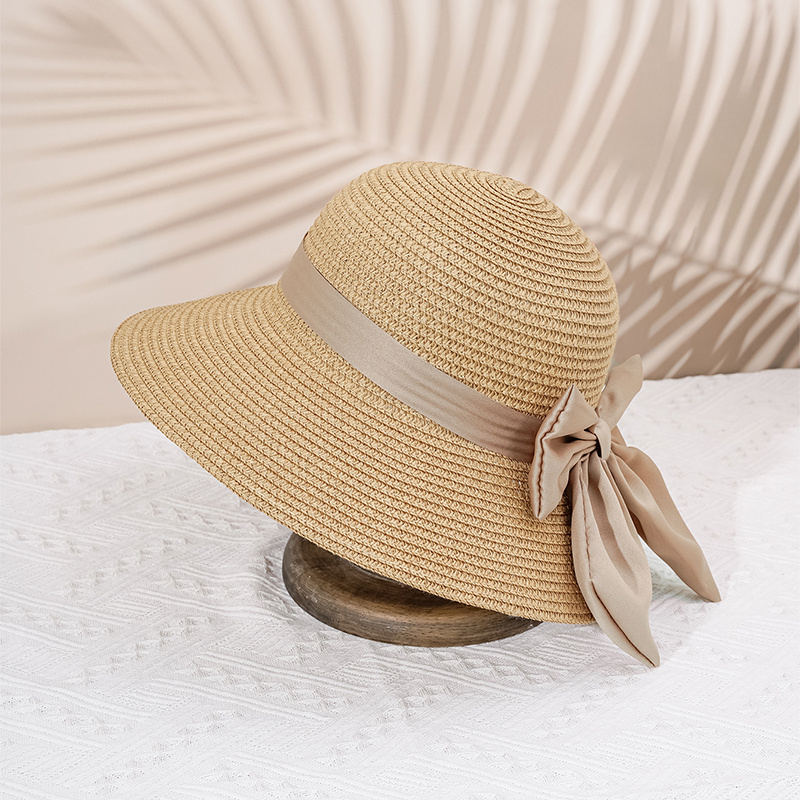 Wide Brim Sun Hat Elegant Strap Bowknot Breathable Straw Hat Outdoor ...
