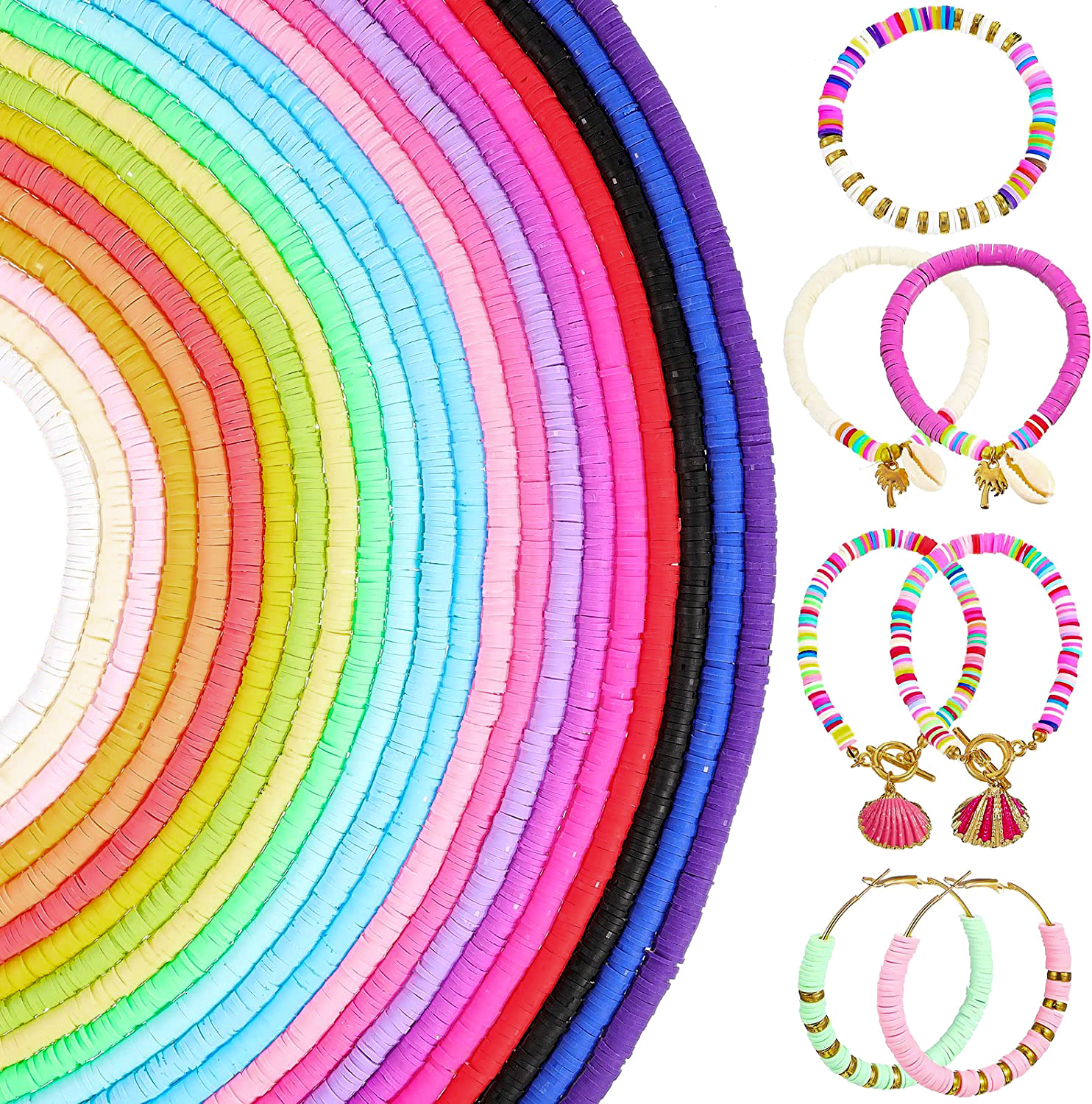 20 Colors Flat Round Multicolor White Clay Beads Clay Beads - Temu ...