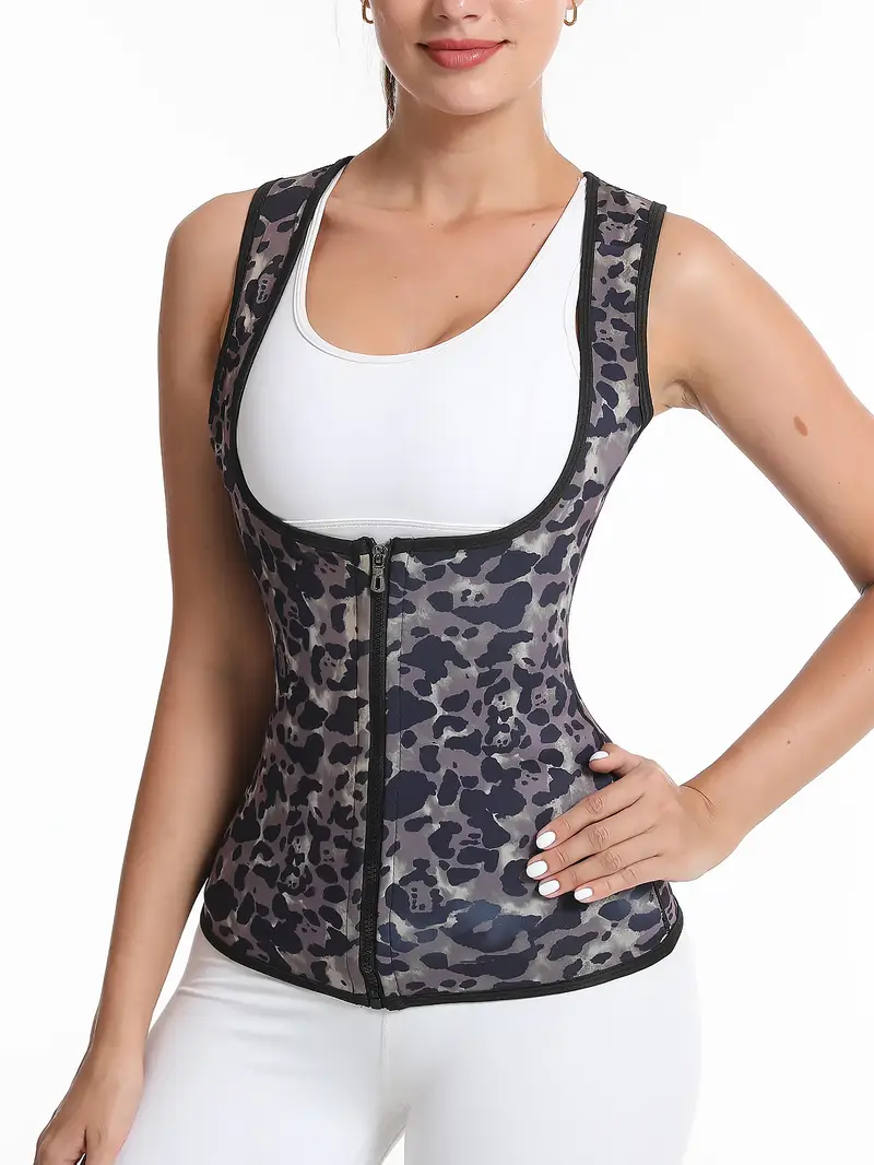 Leopard Tummy Control Corset Zip Waist Trainer Compression Temu