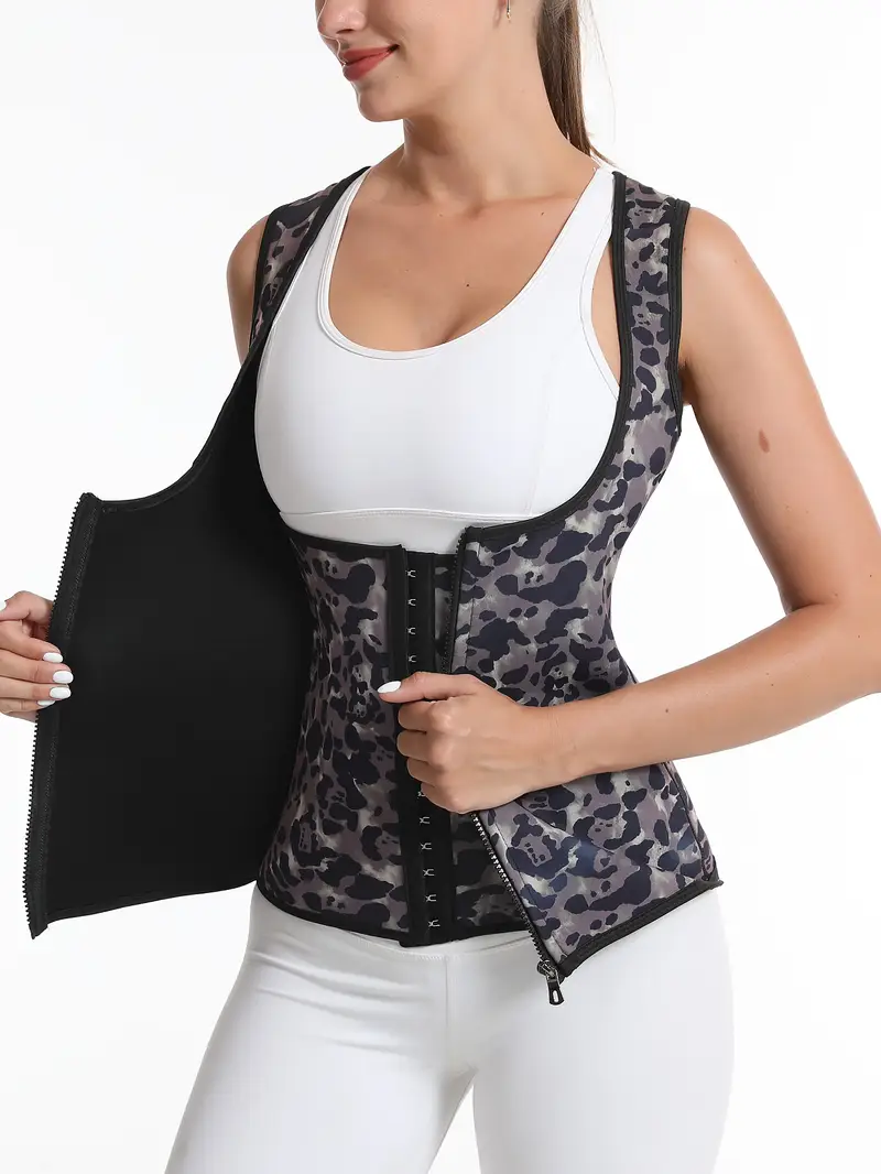 Leopard Tummy Control Corset Zip Waist Trainer Compression Temu
