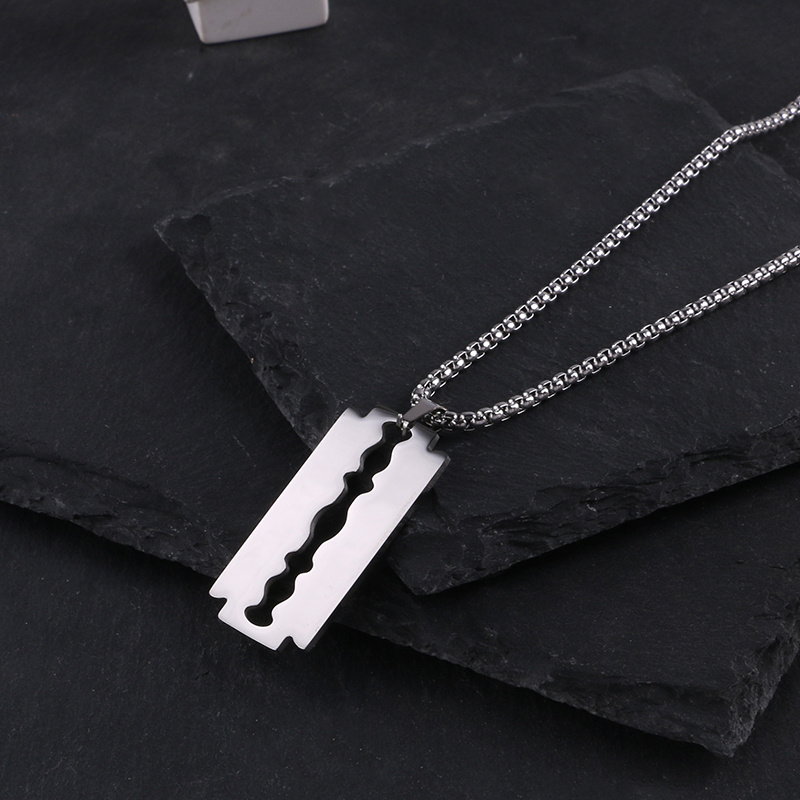 Men's Stainless Steel Hip Hop Necklace Punk Blade Razor Charm Chain ...