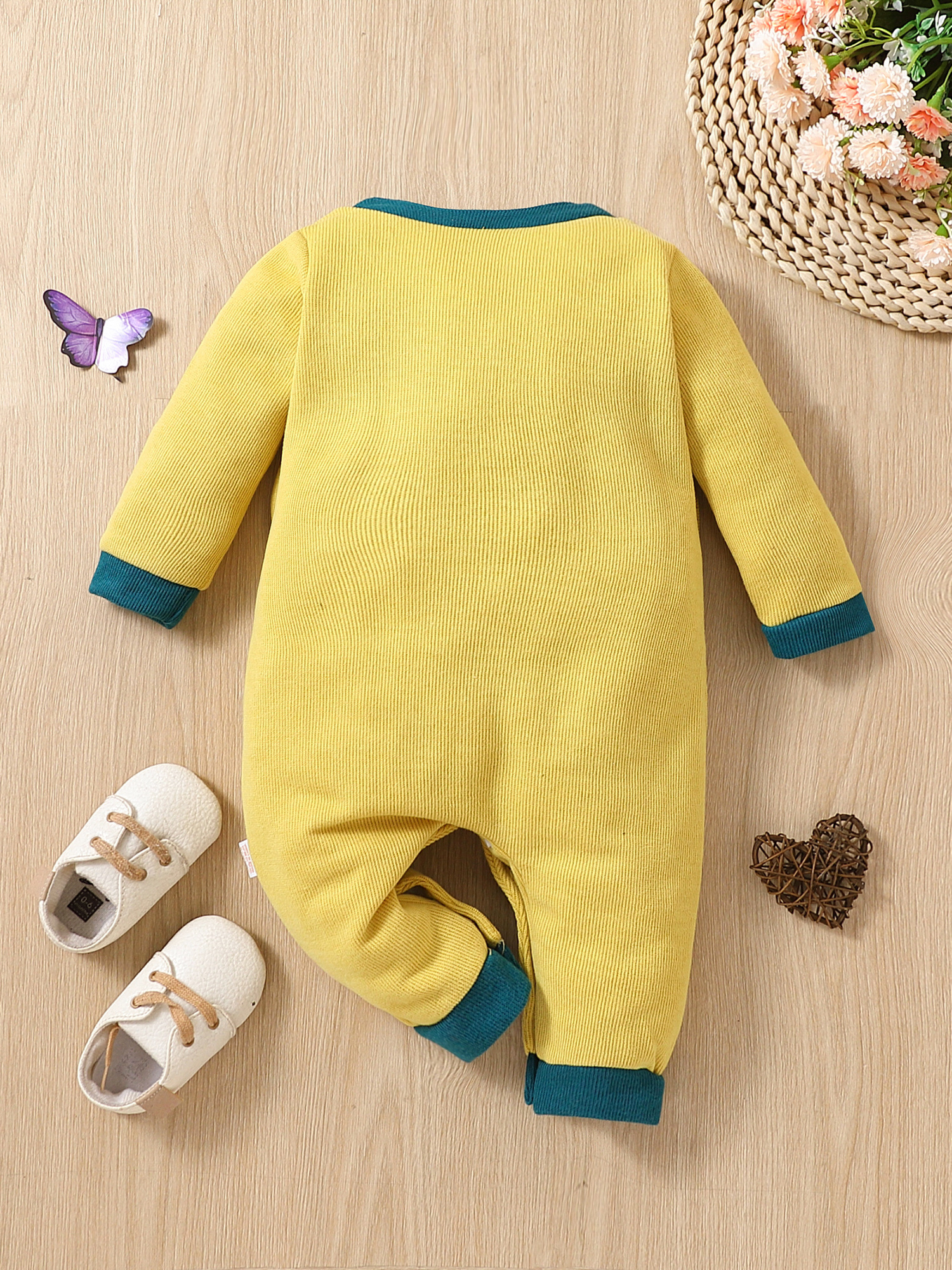 Baby Boys Floral Embroidery Long Sleeve V neck Jumpsuit - Temu