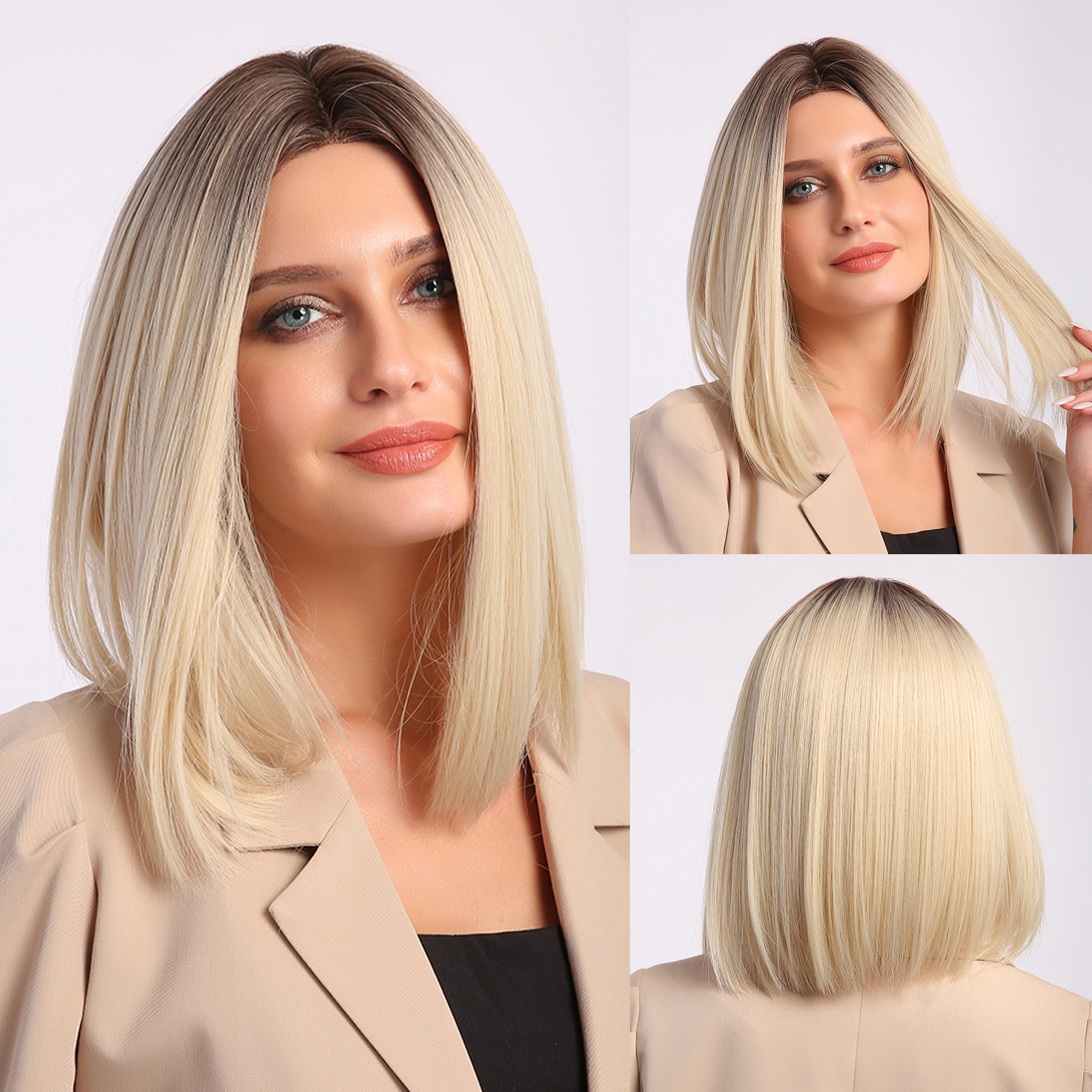 Short Straight Lace Front Wigs Blonde Ombre Synthetic Wig Temu