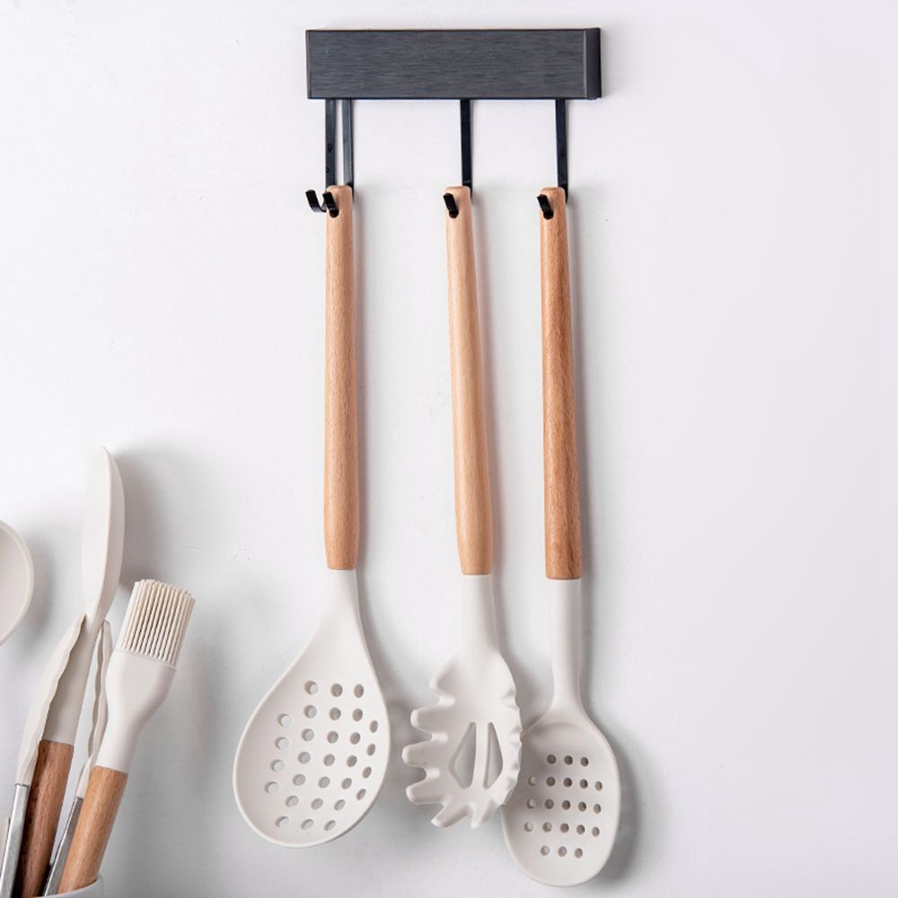 White Cooking Kitchenware Tool Silicone Utensils Wooden - Temu