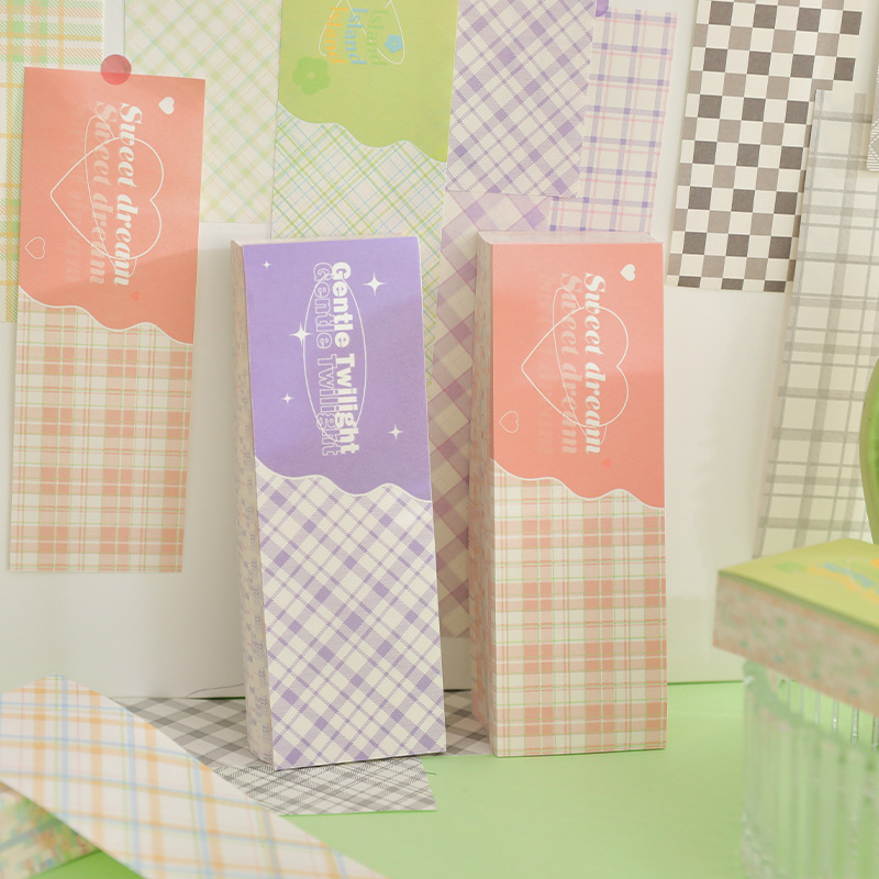 200pcs/pack Plaid Note Book Mousse Cream Series Simple Plaid Stripe ...