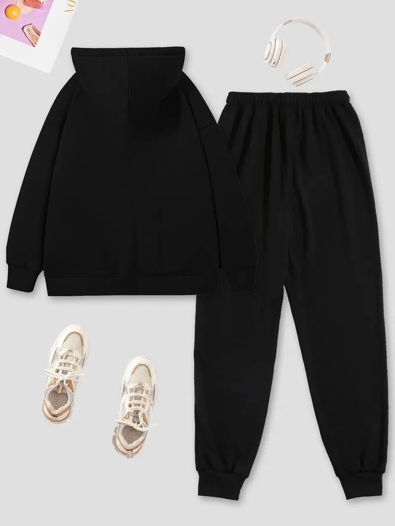 Los Angeles Letter Print Hoodies And Sweatpants Two Piece Set Solid