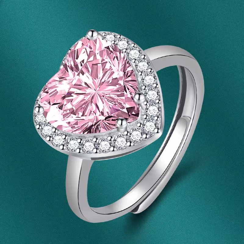 Colorful Heart Shaped Zircon Open Ring Adjustable Size Hand Decoration ...
