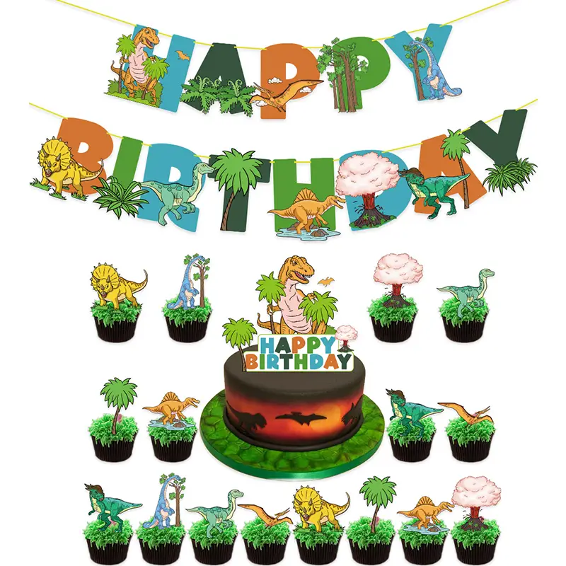 Set Dinosaurio Cumpleaños Banner Cake Topper Dino Tema Temu Mexico