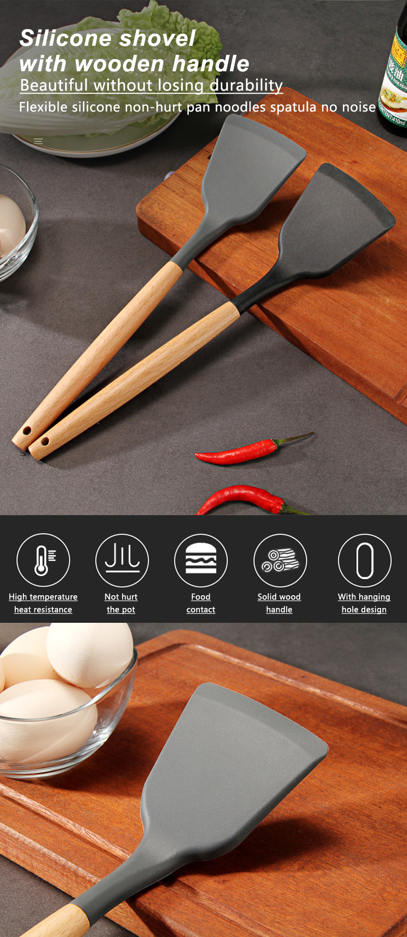 Wooden Silicone Spatula Heat Resistant Food Grade Material - Temu ...