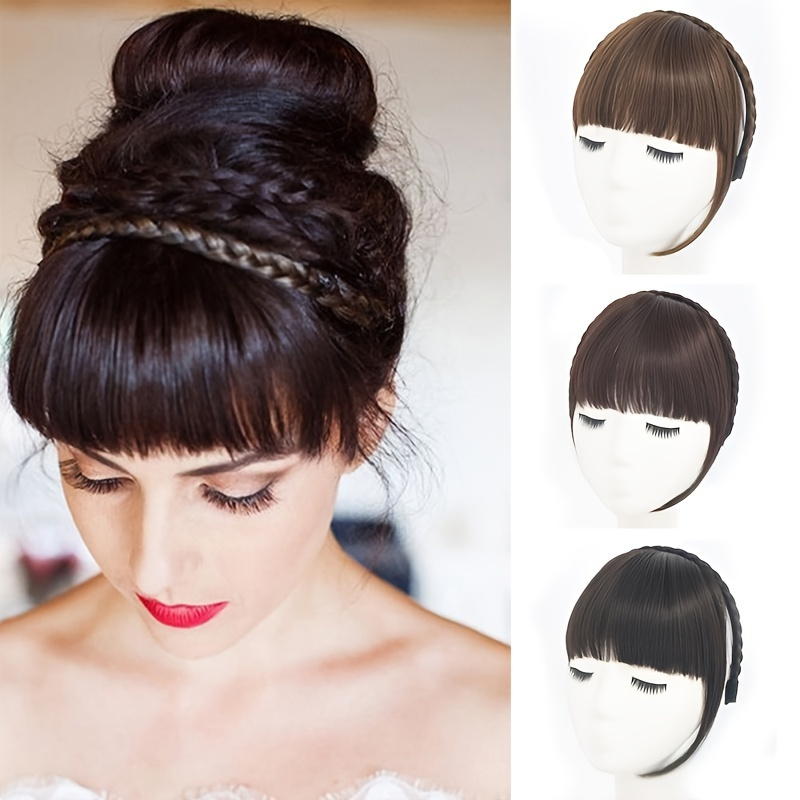 Braid Hair With Bangs With Temples Synthesis Bangs Hair Black Brown ...
