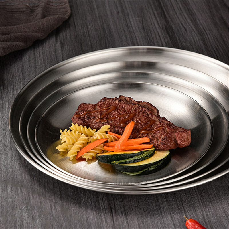 Stainless Steel Thickened Round Tray Multifunctional Shallow - Temu
