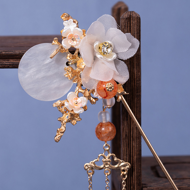 vintage alloy hair pins long tassel white flower - Temu Australia