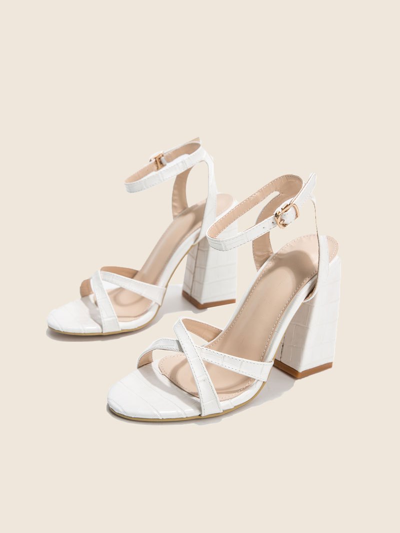 Women's Cross Strap Sandals Solid Color Block Heeled Ankle - Temu Denmark