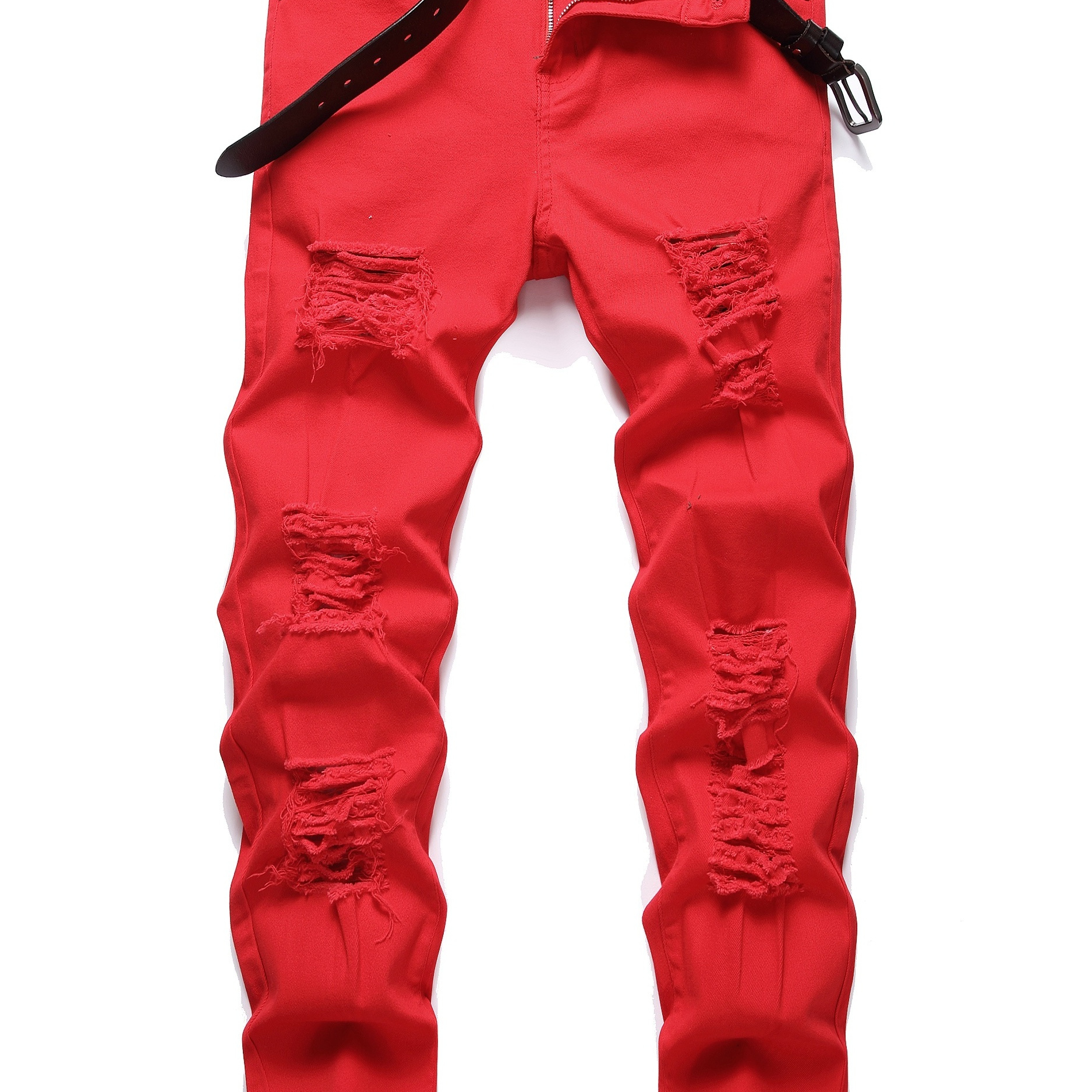 Men's Red Jeans Skinny Fit Ripped Destroyed Distressed Stylish Denim ...