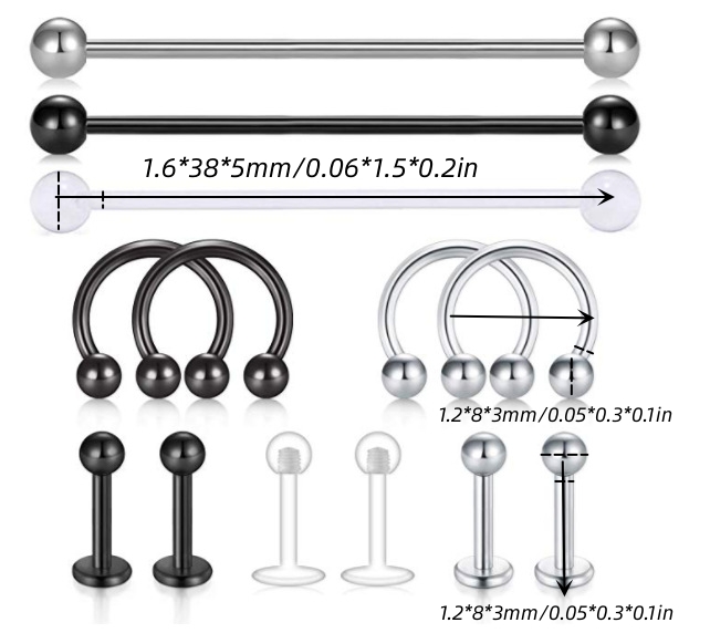 13pcs set nose piercing tool sets stainless steel surgical steel nose ring barbell u shape with ...