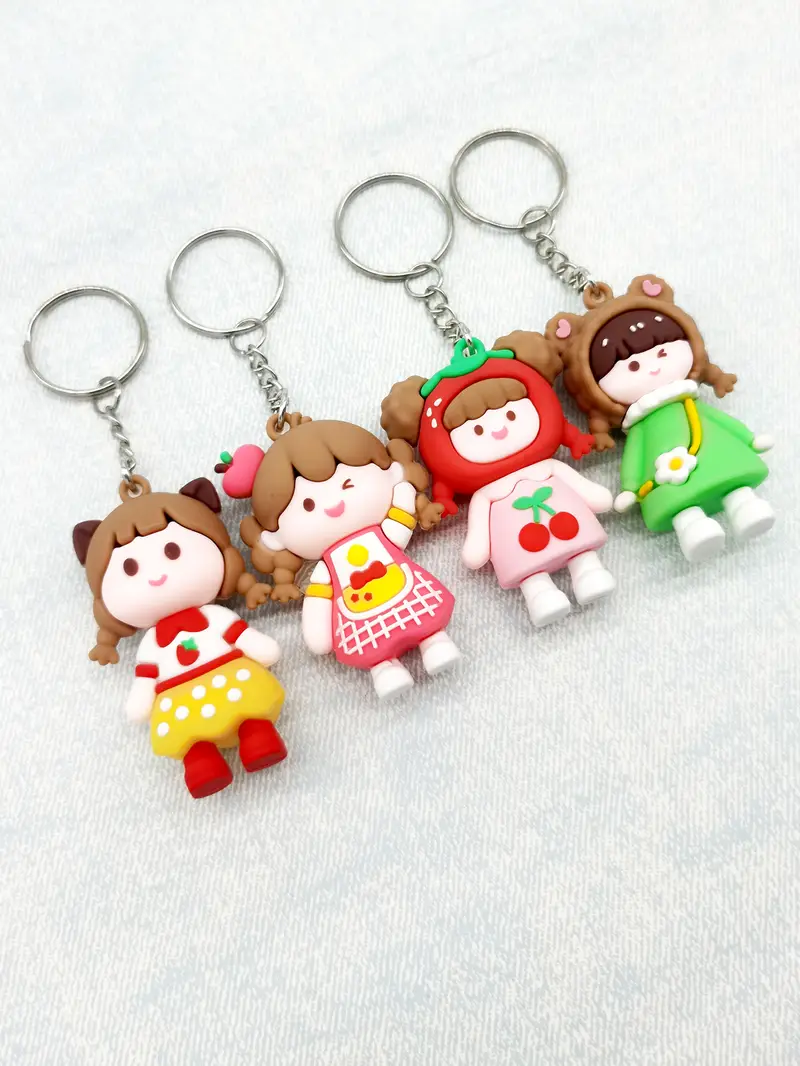 4 Uds Llavero Niña Dibujos Animados Colgante Muñeca Pvc Temu Mexico