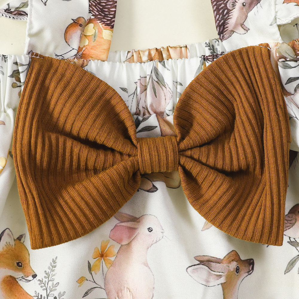 Baby Girls Cute Ribbed Mamas Bestie Print Romper Bow Cartoon Animal ...