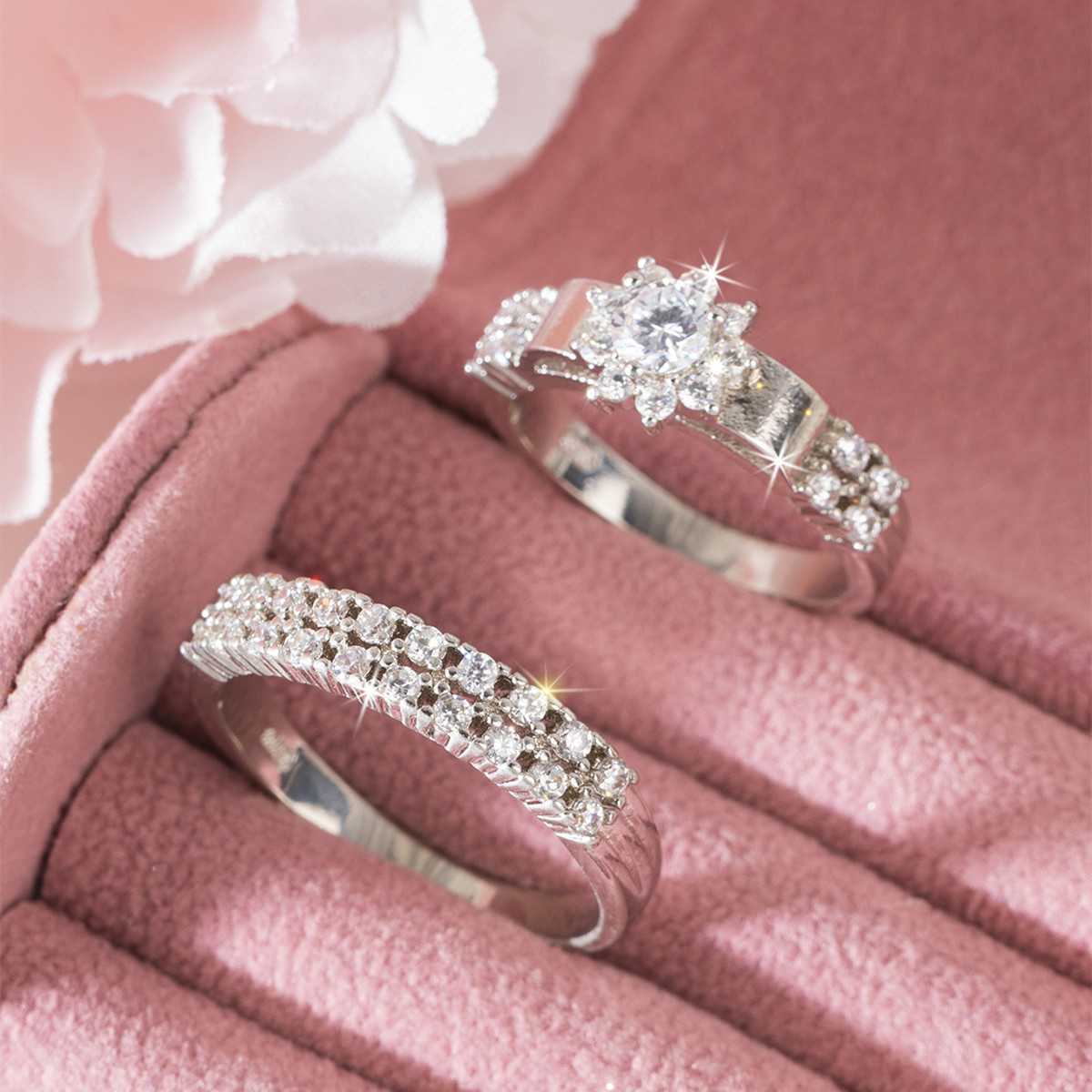 Full Shiny Zircon Couples Ring Set Valentines Day Gift Finger Ring ...