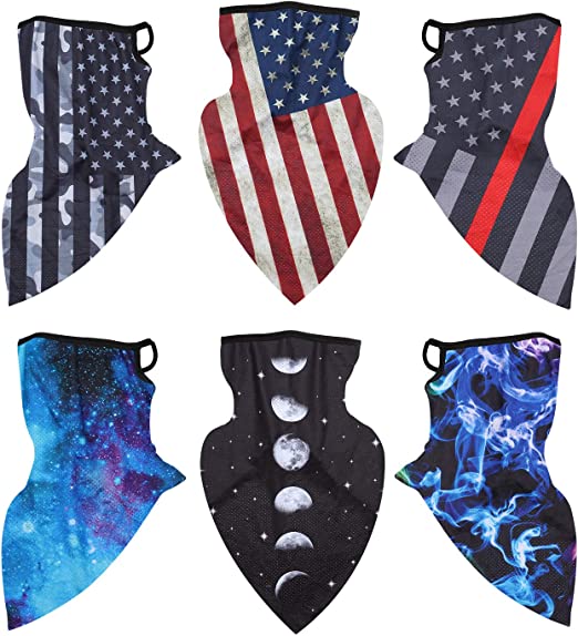 6pcs riangle face bandana neck gaiter with ear loops breathable flag ...