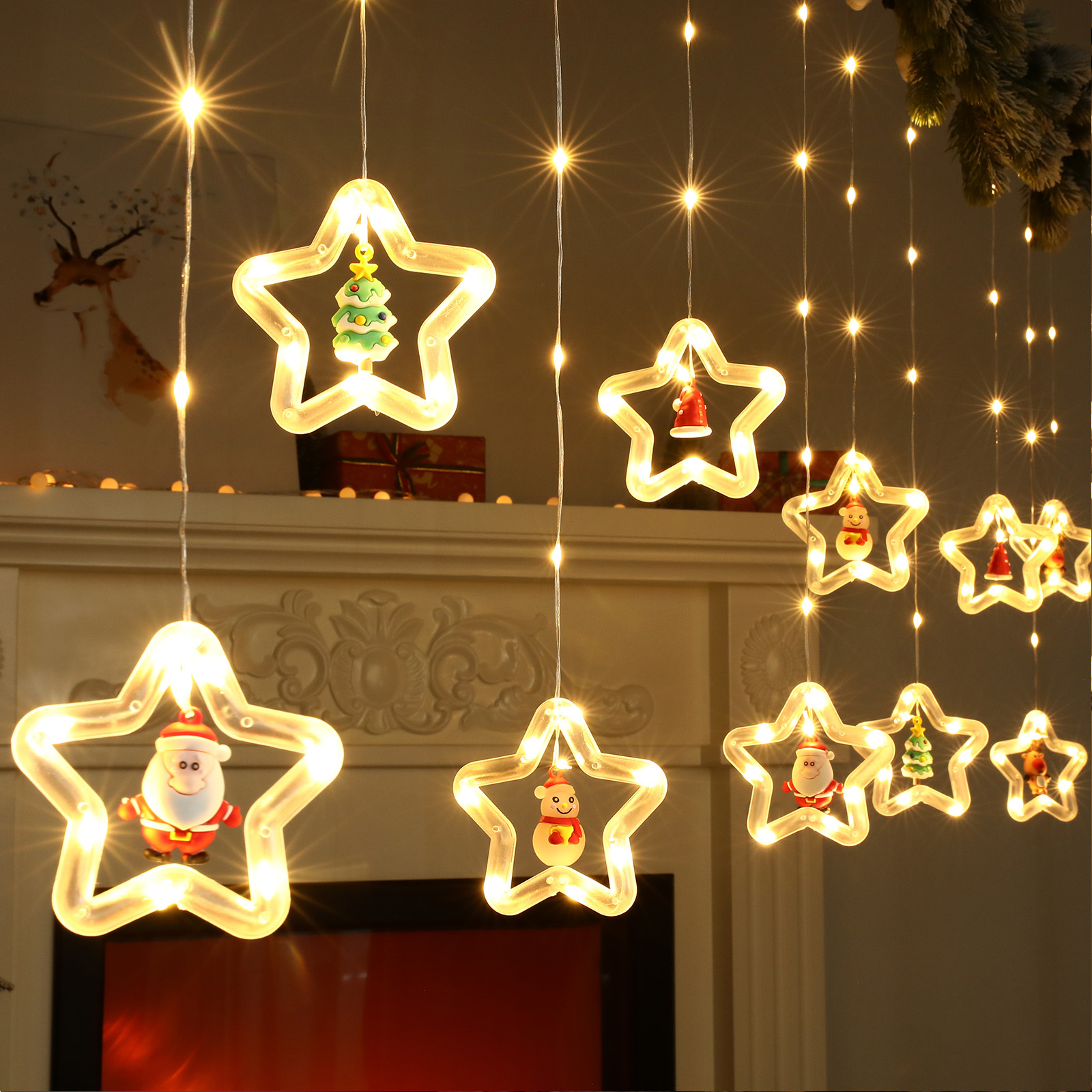 Christmas Pentagram Curtain Light Led Leather Line Ice Strip - Temu New ...