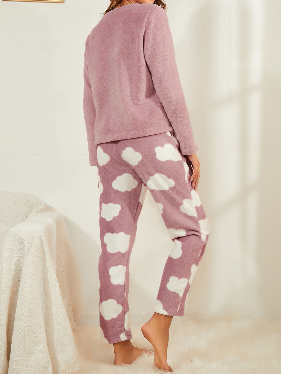 Pajamas Set Flannel Long Sleeve Pullover Pants - Temu