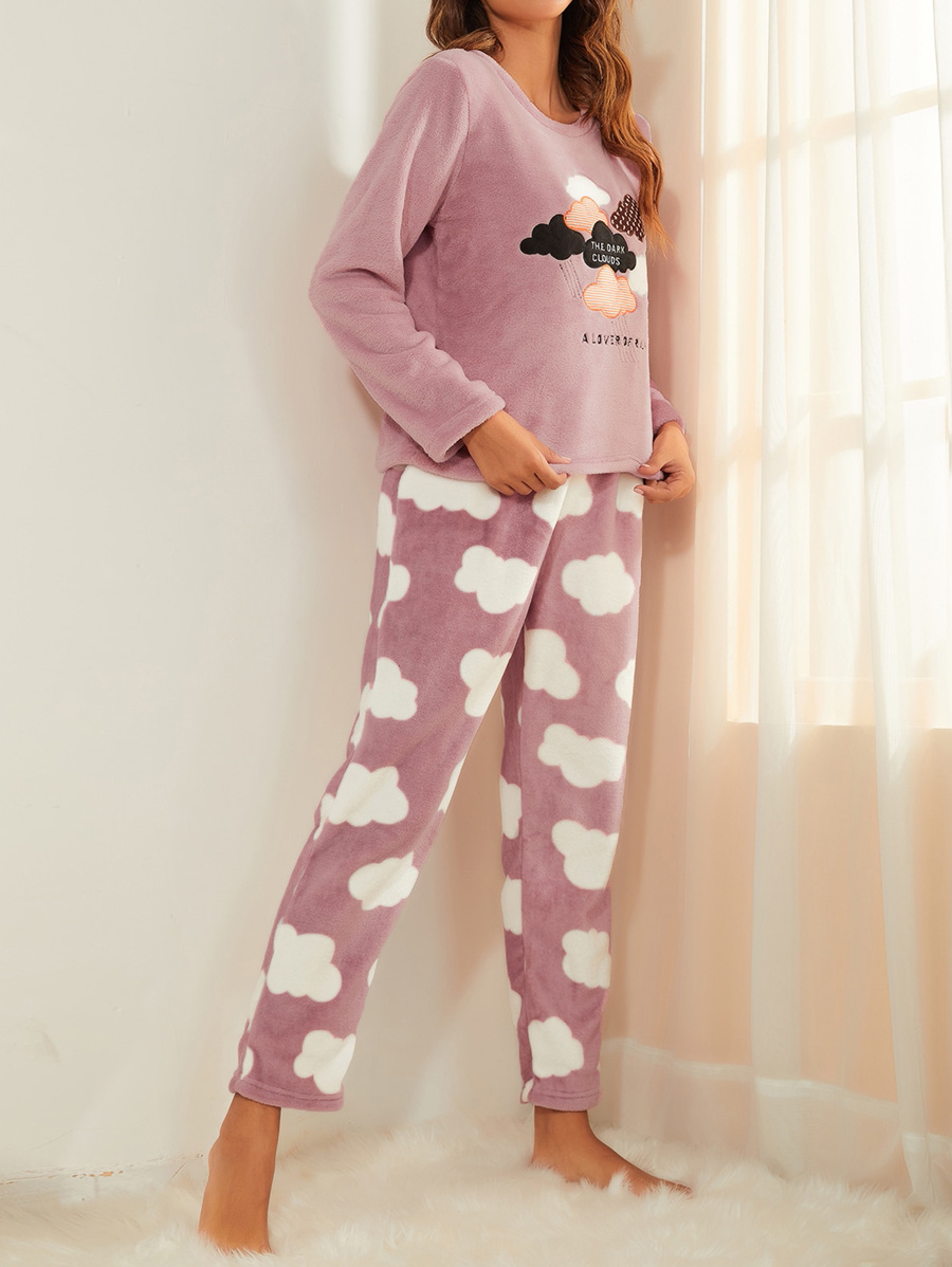 Pajamas Set Flannel Long Sleeve Pullover Pants - Temu Canada
