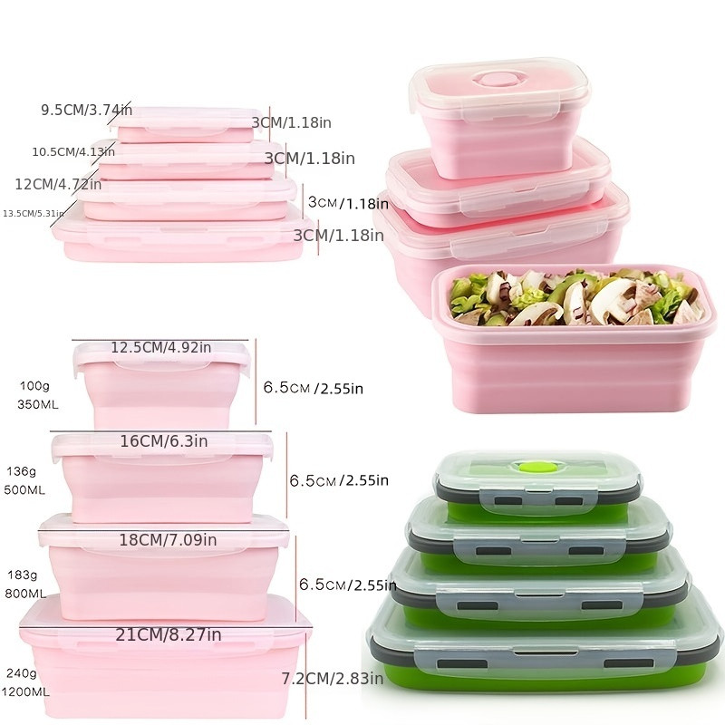 Silicone Folding Bento Box Collapsible Portable Lunch Box - Temu