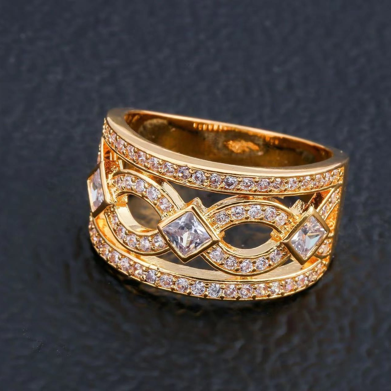 18k Gold Plated Exquisite Zircon Ring Fine Jewelry For Bride Women ...