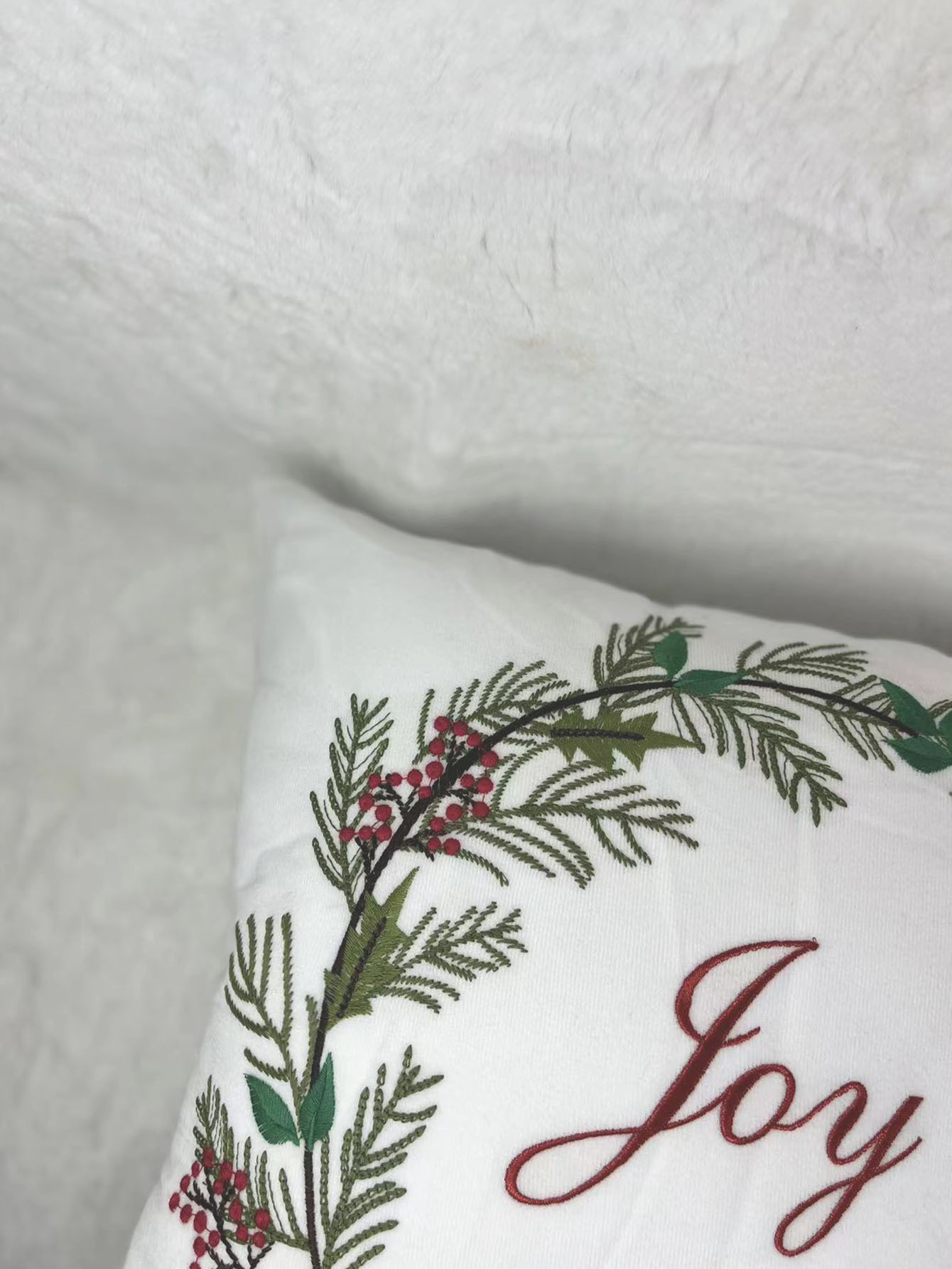 Merry Christmas Wreath Holly Flower Embroidery Pillow Cover - Temu ...