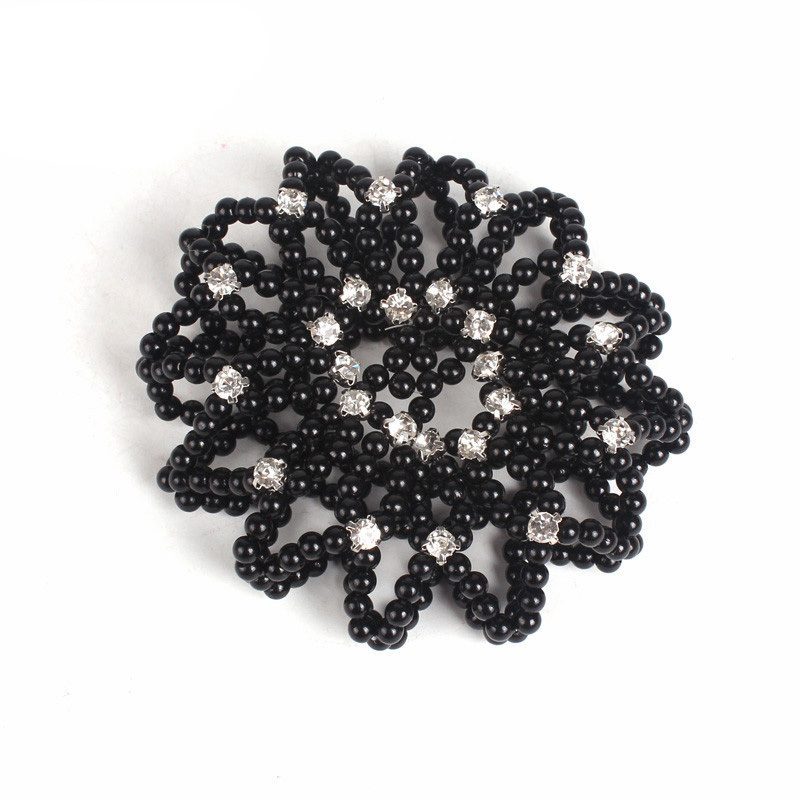 Fashion Lady Elastic Hair Net Handmade Crochet Faux Pearl Rhinestone ...