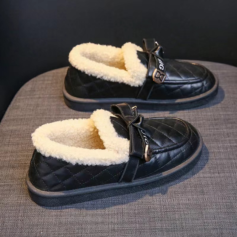 Quilted Bowknot Flat Sneakers Breathable Plush Inner Indoor - Temu Norway