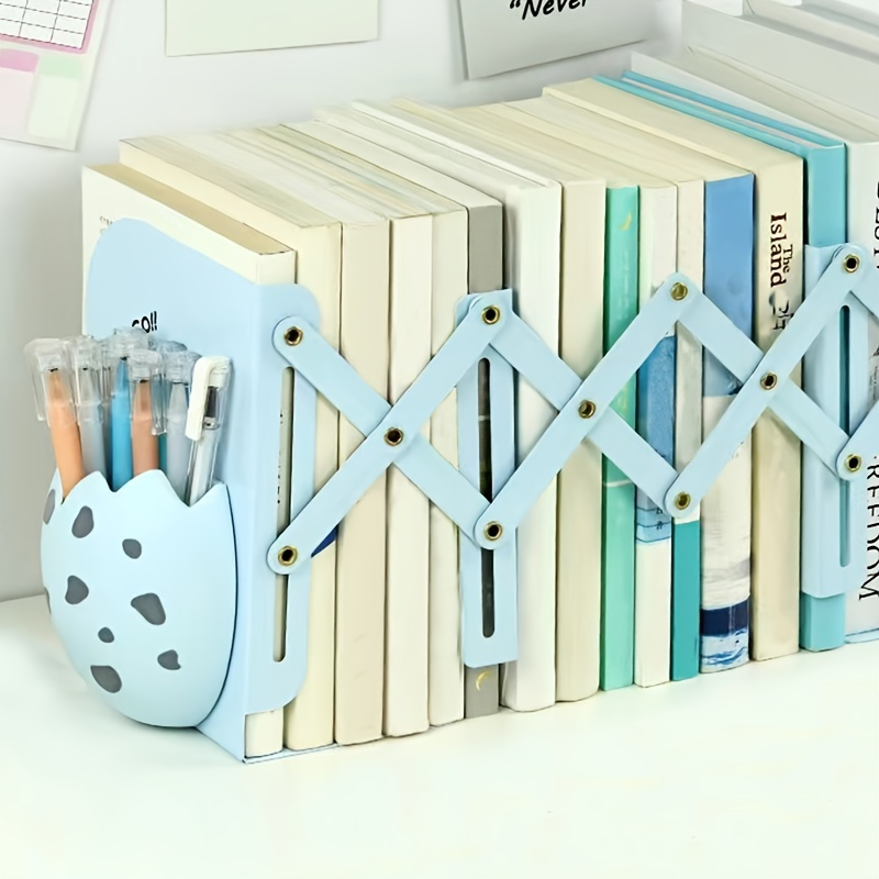 1pc Telescopic Expandable Bookshelf With Pen Holder Metal Cartoon Cute ...