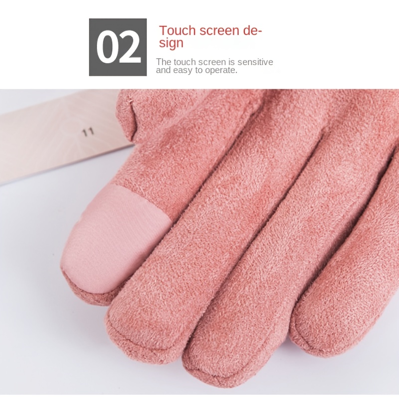 Screen Touch Gloves Wrist Fleece Suede Thermal Fleece Lined - Temu ...