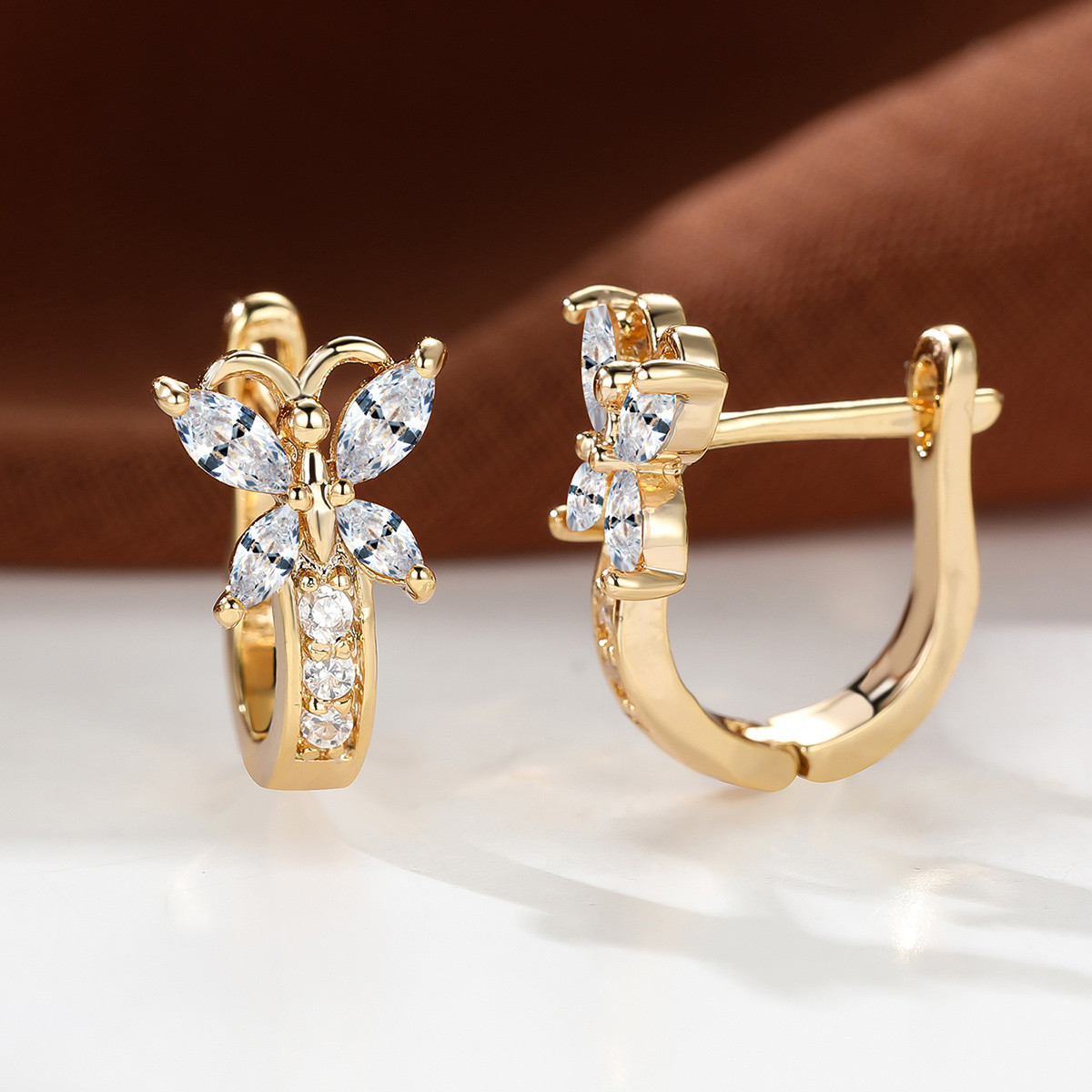 Rose Marquise Cut Birthstone White Zircon Earrings Butterfly - Temu ...