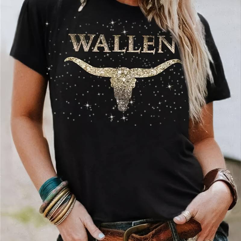 Colorful Letter Print Crew Neck T Shirt Casual Short Sleeve Top For
