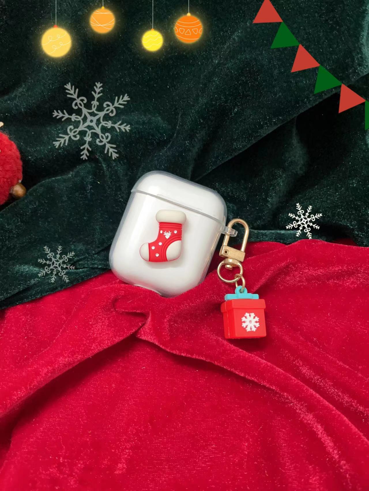 Christmas Sock Gift Design Transparent Headset Case Keychain - Temu ...