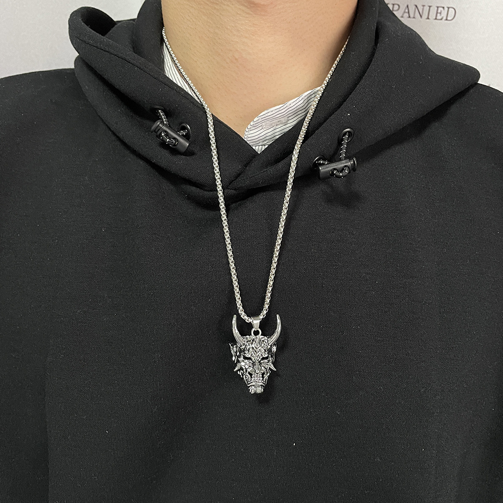 Retro Demon Mask Pendant Necklace Creative Long Horn Ghost - Temu Australia