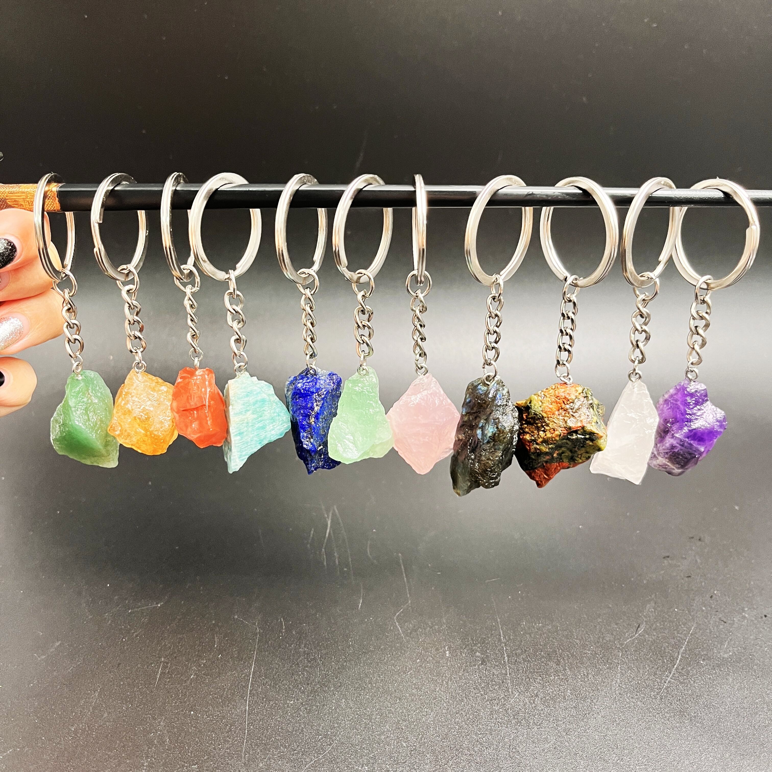 1pc natural crystal stone keychain large - jewelry & accessories - temu ...